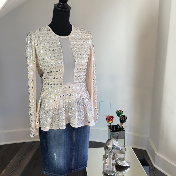 ASOS | Tops | Asos Silver Oval Embellished Cream Peplum Top | Poshmark